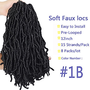 8 Packs Short Faux Locs Crochet Hair 120 Strands 12Inch Soft Locs wavy Dreadlocks Crochet Braids Natural Pre-Looped Crochet Hair for Black Women (12 Inch (Pack of 8), 1B)