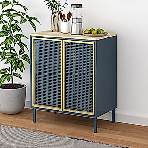 ORRD Accent Cabinet, Sideboard Buffet Cabinet Kitchen Storage Cabinet Console Televison Table with 2 Iron Rattan No Handle Pop-up Doors and Adjustable Shelves for Living Room, Dining Room (Blue)