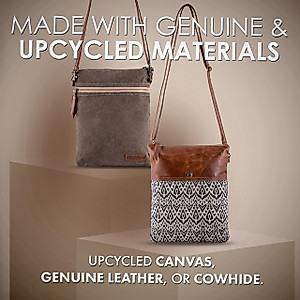 SIXTEASE Crossbody Bag for Women Vintage Style Genuine Leather, Upcycled Canvas, Rug, or Hair On - Cross Body Womens Bags with Inside Zipper Pockets - Supine