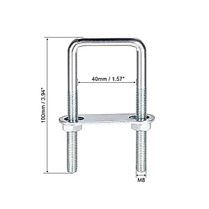 uxcell Square U-Bolts 1-5/8"(40mm) Inner Width Carbon Steel M8 with Nuts, Frame Plate, Round Washers