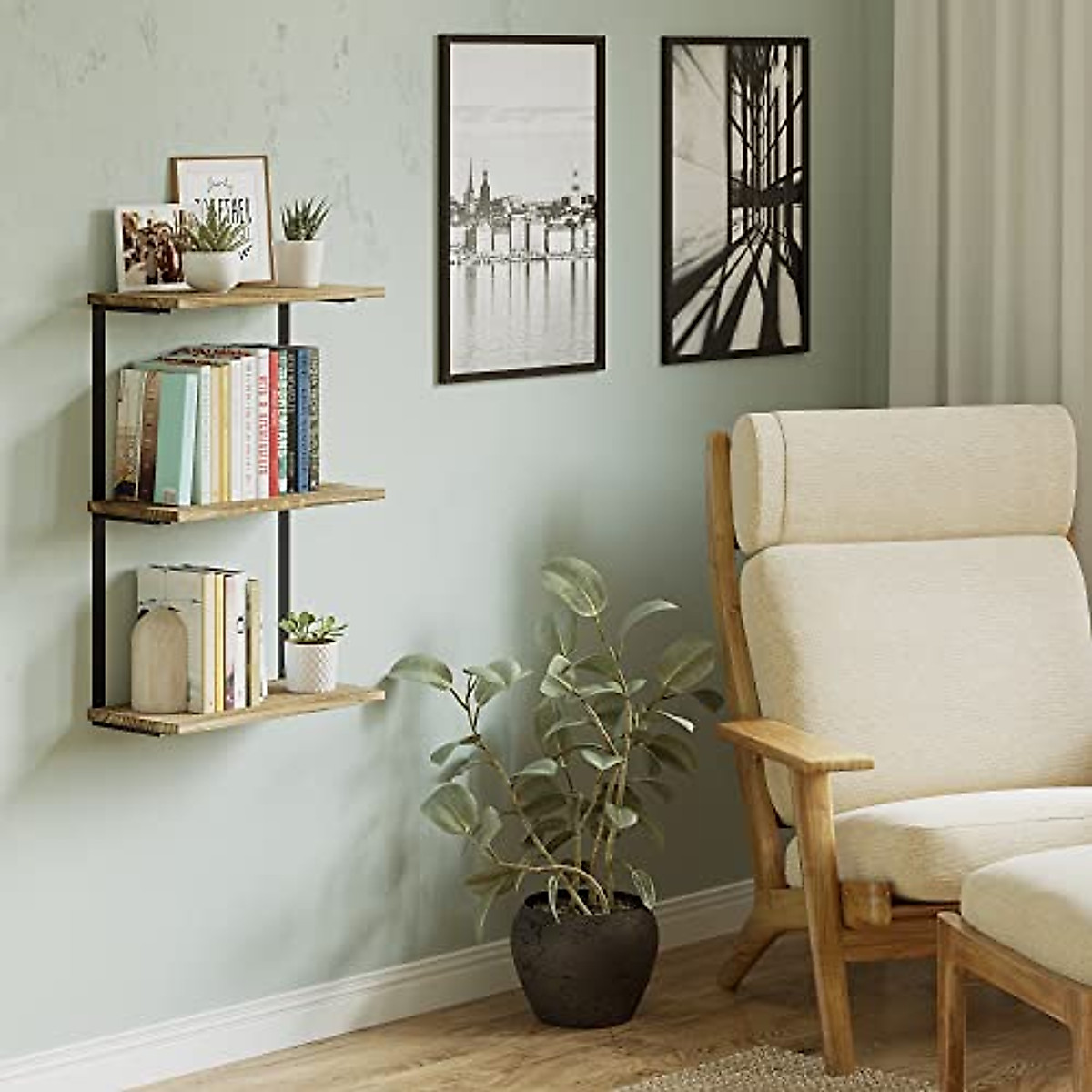 Wallniture Tivoli 17" Floating Shelves Wall Mounted, 3 Tier Shelf for Living Room Decor, Wall Bookshelf, Rustic Wood Wall Shelves for Bedroom, Bathroom Storage Shelves, Kitchen Wall Shelf, Burnt