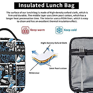 ProLeiBao Insulated Lunch Box Boys Portable Game Lunch Bag Blue Waterproof Lunchbox with Detachable Handle for School Travel Picnic Hiking Beach (Game)