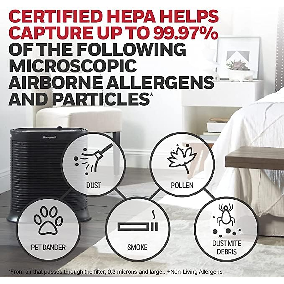 Honeywell HPA200 HEPA Air Purifier for Large Rooms - Microscopic Airborne Allergen+ Reducer, Cleans Up To 1500 Sq Ft in 1 Hour - Wildfire/Smoke, Pollen, Pet Dander, and Dust Air Purifier – Black