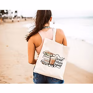 GXVUIS Read Return Repeat Canvas Tote Bag for Women Aesthetic Coffee And Books Lovers Reusable Grocery Shoulder Shopping Bag White
