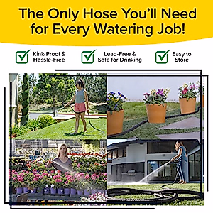 Pocket Hose Silver Bullet 25 ft Turbo Shot Nozzle Multiple Spray Patterns Expandable Garden Hose 3/4 in Solid Aluminum Fittings Lead-Free Lightweight and No-Kink