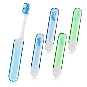 Sibba Soft Bristles Toothbrush 4 Pieces Folding Manual Toothbrushes for Fragile Gums Dental Care Adult Kid Portable for Camping Travel 4 Pcs Multi-Colored
