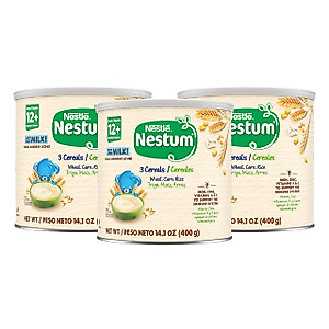 Nestle Nestum Junior Cereal, 3 Cereals - Wheat, Corn & Rice, Made for Toddlers 12 Months, 14.1 OZ Canister (Pack of 3)