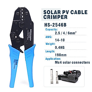 WEKESIGO Solar PV Connector Crimping Tools Solar crimper for AWG14-10 (2.5/4/6mm²) Solar Panel PV Cable solar connectors HS-2546B