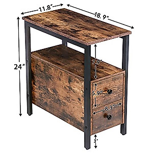 HOOBRO End Table, Narrow Chairside Table with Drawer and Open Storage Shelf, Nightstand for Small Spaces, Stable and Sturdy Construction, Wood Look Accent Furniture, Rustic Brown and Black BF548BZ01G2