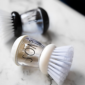 Rae Dunn Collection Soap Dispensing Dish Brush Set - Set of 2 Palm Brush Dish Scrubber with 2 Replacement Brush Heads