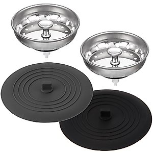 Kitchen Sink Drain Strainer and Drain Cover 4-Pcs,3.25 inches Replacement for Kitchen Standard Drains,6 inches Large Flat Suction Cover,for Kitchen Bathroom Accessories and Laundry