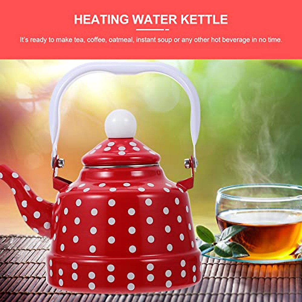 HEMOTON Kettle Stovetop Enameled Teapot Chinese Style Heating Water Kettle with Handle Large Capacity Hot Water Kettle Kitchen Teapot for Stovetop Induction Cooker （ Red ） Red Tea Kettle