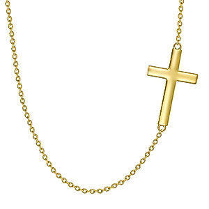 FENCCI 14K Gold Sideways Cross Necklace for Women, 14kt Real Gold Sideways Cross Choker Pendant Adjustable Necklace Religious Jewelry Mothers Day Gfits for Her, 14+2 Inch (Yellow Gold)