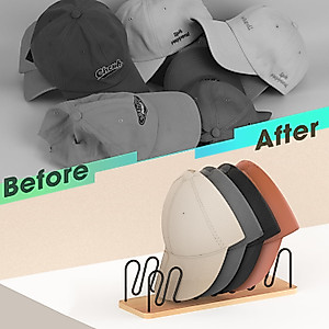 UdoUto 2 PCS Hat Organizer for Baseball Caps, Wood and Metal Hat Rack for 14 Caps, Baseball Hat Storage Organizer Hat Stand Holder, Hat Rack Shelf Display for Closet Bedroom Dresser