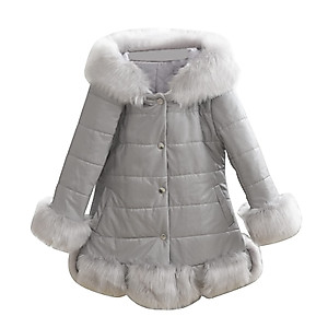 Girls Puffer Jacket Toddler Winter Coat Hooded Thickened Warm Winter Snowsuit Coat Windproof Jacket Outerwear Grey