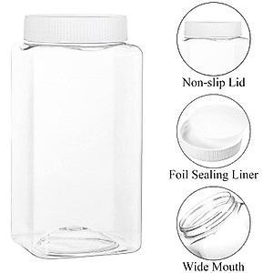Fasmov 9 Pack 32 Oz Square Plastic Jars with White Lids, Wide Mouth Clear Square Empty Plastic Slime Storage Containers for Crafts, Dry Food, Peanut Butter, Honey and Jam Storage - BPA Free