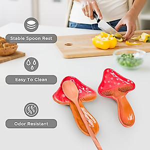 Leepenk Spoon Rest For Stove Top 2 Pack, Ceramic Mushroom Spoon Holder for Cooking, Spatula Holder, Utensil Rest for Kitchen Counter,Farmhouse Warming Gift