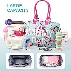 LitBear Mommy Hospital Bag for Labor and Delivery, Large Capacity Waterproof Multifunction Overnight Bag for Women, Mom Bag with Straps (Blue Floral)