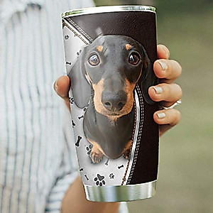 20oz Dachshund Tumbler, Dachshund Kisses Fix Everything, Gifts for Dachshunds Lovers, Coffee Thermos for Women, Stainless Steel Double Wall Vacuum Insulated Coffee Mug, Travel Cup with Lid