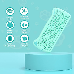 NACODEX 84 Key Cute Bluetooth Keyboard, Portable Thin Wireless Keyboard with Round Keycap/Kawaii Cat Ears Design, Aesthetic Keyboard Compatible with Android Windows iOS (Green)