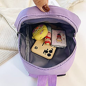 AIZHIYI Women Solid Color Backpack Preppy Style School Nylon Mini Rucksack (Purple)