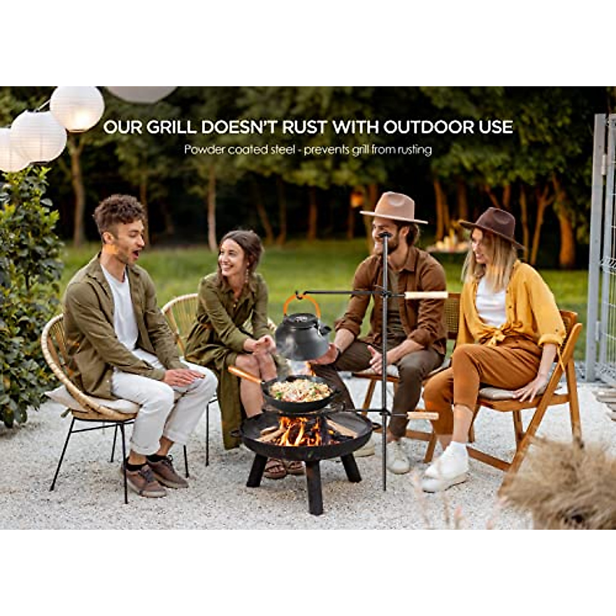 Campfire Grill Grate Fire Pit Grill Grate Open Fire Cooking Equipment Swivel Campfire Grill with Heat Resistant Adjustable Griddle Plate to Cook Food Over Open Camp Fire for Outdoor Camping BBQ Black