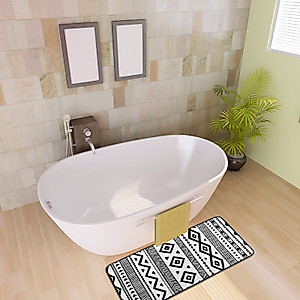 Kitchen Rug Mat Ethnic Boho Style Black White Non-Slip Absorbent Runner Rug for Kitchen Floor, Entryway, Hallway and Dining Room, Machine Washable Carpet