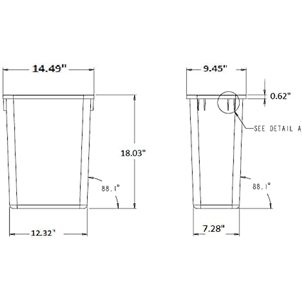 Hardware Resources Plastic Waste Container, 35 Quarts (Pack of 1), Grey