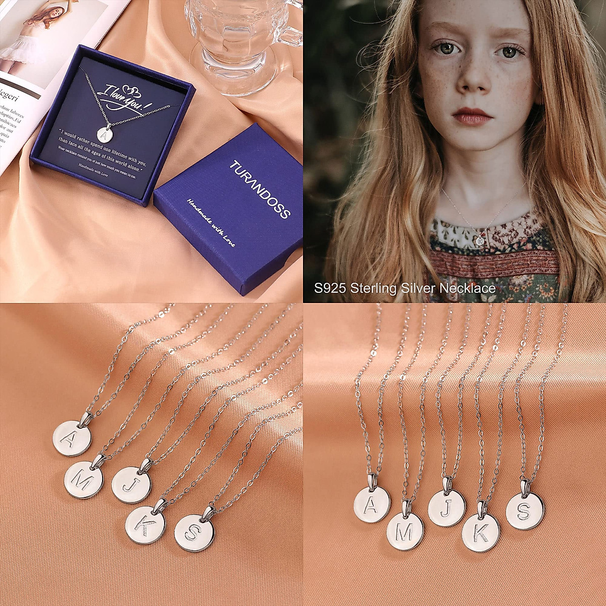 Turandoss S925 Sterling Silver Disc Initial Necklaces for Women, Dainty Hypoallergenic Initial Necklace Disc Letter Pendant S925 Sterling Silver Initial Necklaces for Women Gifts (A)