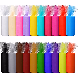 20 Colors Rainbow Tulle Rolls 6 Inch by 25 Yards Tulle Fabric Spool Ribbon Netting Fabric Spool Gauze Mesh Ribbon DIY Crafting Favor Supplies for Tutus Wedding Party Decorations Wrapping Skirt Dress