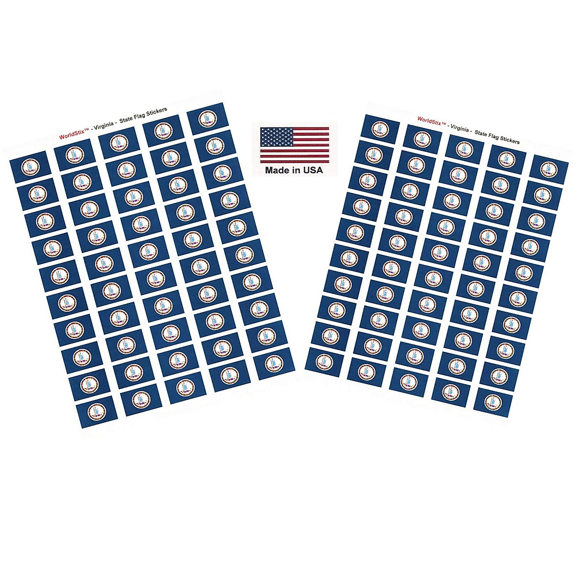 Made in USA! 100 Virginia 1.5" x 1" Self Adhesive State Flag Stickers, Two Sheets of 50, 100 Virginia Sticker Flags Total