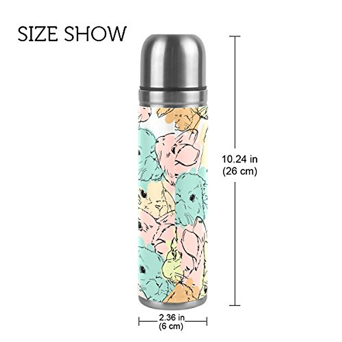 ALAZA 17 oz Watercolor Rabbit Bunny Double Wall Vacuum Cup Insulated Stainless Steel PU Leather Travel Mug, Christmas Birthday Gifts for Mom Dad Boys Girls Kids Lover Friends