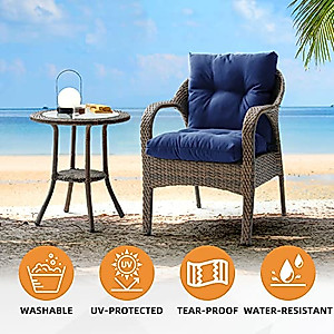 FILUXE Chair Pads, Seat/Back Patio Cushions - Waterproof Solid Tufted Pillow, Indoor/Outdoor Pads with Ties, Fade-Resistant & Seasonal All Weather Replacement (Royal Blue, 1)