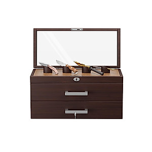 3 Tier Pocket Knife Display Case with 2 Drawers,Wooden Lockable Pocket Knife Holder Box, Large Capacity Knife Organizer Case for Knives,Watches,Wallets Storage and Colletcion