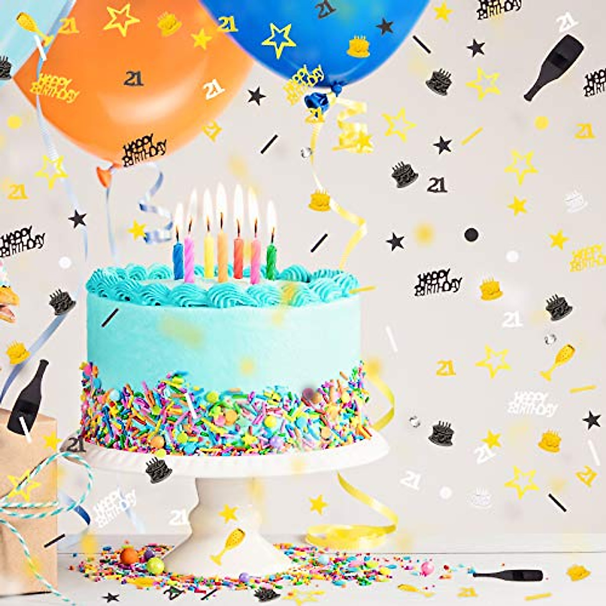 3000 Pieces 21th Birthday Confetti 21 Number Confetti 21th Party Confetti Metallic Foil 21 Table Scatter Confetti Decorations for 21 Birthday Party DIY Arts and Crafting, Gold, Black and Silver