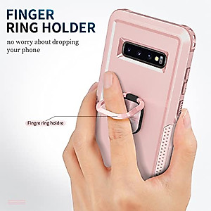 Petocase for Samsung Galaxy S10 Plus Case Heavy Duty Full Body Shockproof Kickstand with 360° Ring Holder Support Car Mount Hybrid Bumper Silicone Hard Back Cover for Samsung S10 Plus Rose Gold