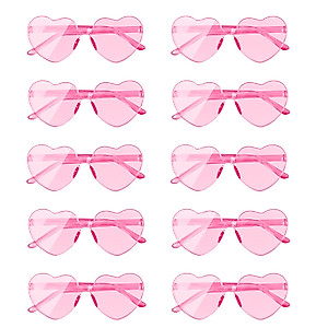 AEAHALY 10 Pairs Pink Heart Sunglasses Bulk for Women and Kids, Rimless Heart Shaped Sunglasses Bulk Women, Pink Heart Glasses Effect Bachelorette Bride Party Favor