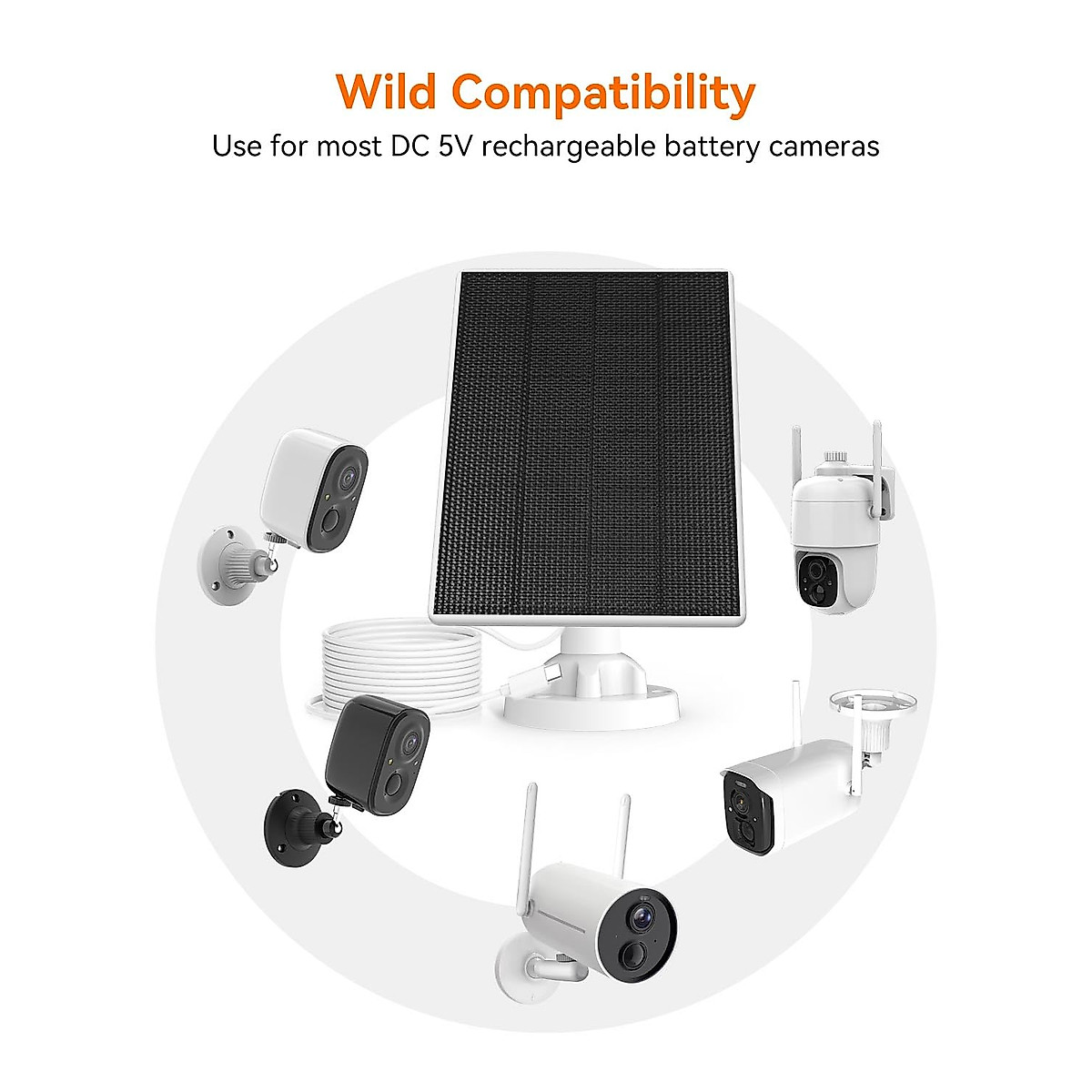 LongPlus Solar Panel for Outdoor Camera Wireless Camera,CG6/X83, IP66 Waterproof Solar Panel with 10Ft Micro USB Port, Power Supply for Security Camera (Micro USB Port)