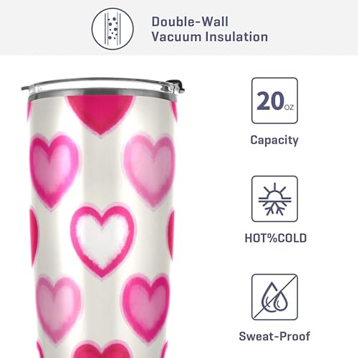 HXshaoye colorful gradient heart peach Stainless Steel cups with lids and straws with Straw Leak Resistant Flip travel mug with lid for Home, Office or Car safe 20oz coffee mug vaso termo para cafe