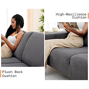 AMERLIFE Couch, 89 inch 3 Seater Sofa Couch- Cozy Couch with Extra Deep Seats, Modern Sofa Couch for Living Room, Grey Corduroy