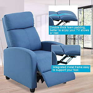 Dkeli Recliner Chair for Living Room Padded Wide Seat Sofa Fabric Massage Reclining Chair with Footrest & Backrest, Wingback Heavy Duty Modern Single Sofa Home Theater Seating Easy Lounge, Blue
