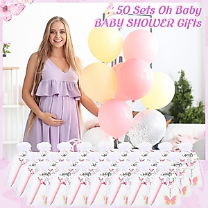 Tondiamo 50 Sets Pink Butterfly Theme Baby Shower Favors for Guest Includes 50 Butterfly Keychain 50 Pen 50 Thank You Cards and 50 Gift Bags for Baby Shower Gender Reveal Party Gifts
