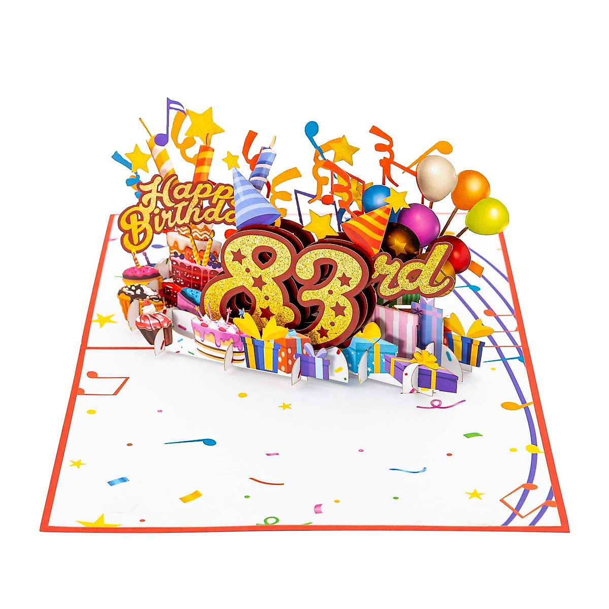 iGifts And Cards Happy 83rd Red Birthday 3D Pop Up Greeting Card – Awesome 83 Birthday Card For Woman, Man, Happy Eighty Three Birthday Gift For Mom, Dad, Wife, Husband Present, 5" X 7"