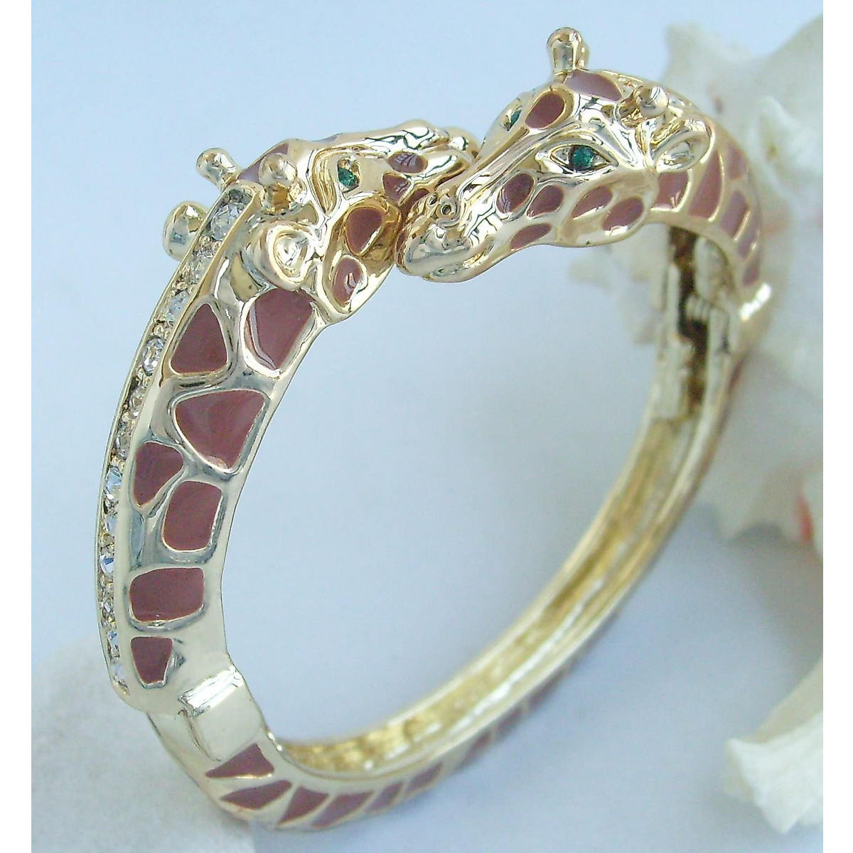 Unique Animal Giraffe Bracelet Bangle Cuff Clear Austrian Crystal Gold-Tone Brown Spot