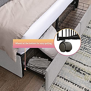 Mixoy Platform Bed Frame with 4 Large Storage Drawers, Metal Slats Support, No Box Spring Needed, Easy Assembly (Cal King, Light Grey)