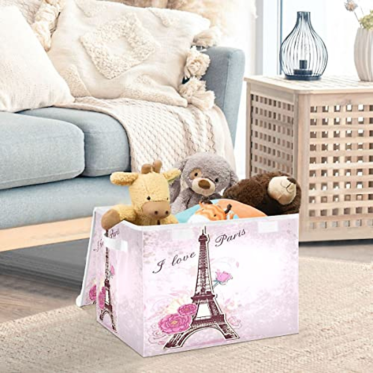 ALAZA Pink Rose Eiffel Tower Paris Storage Bins Box Collapsible Cubes Container Basket for Office Bedroom Home Decor Shelf Closet