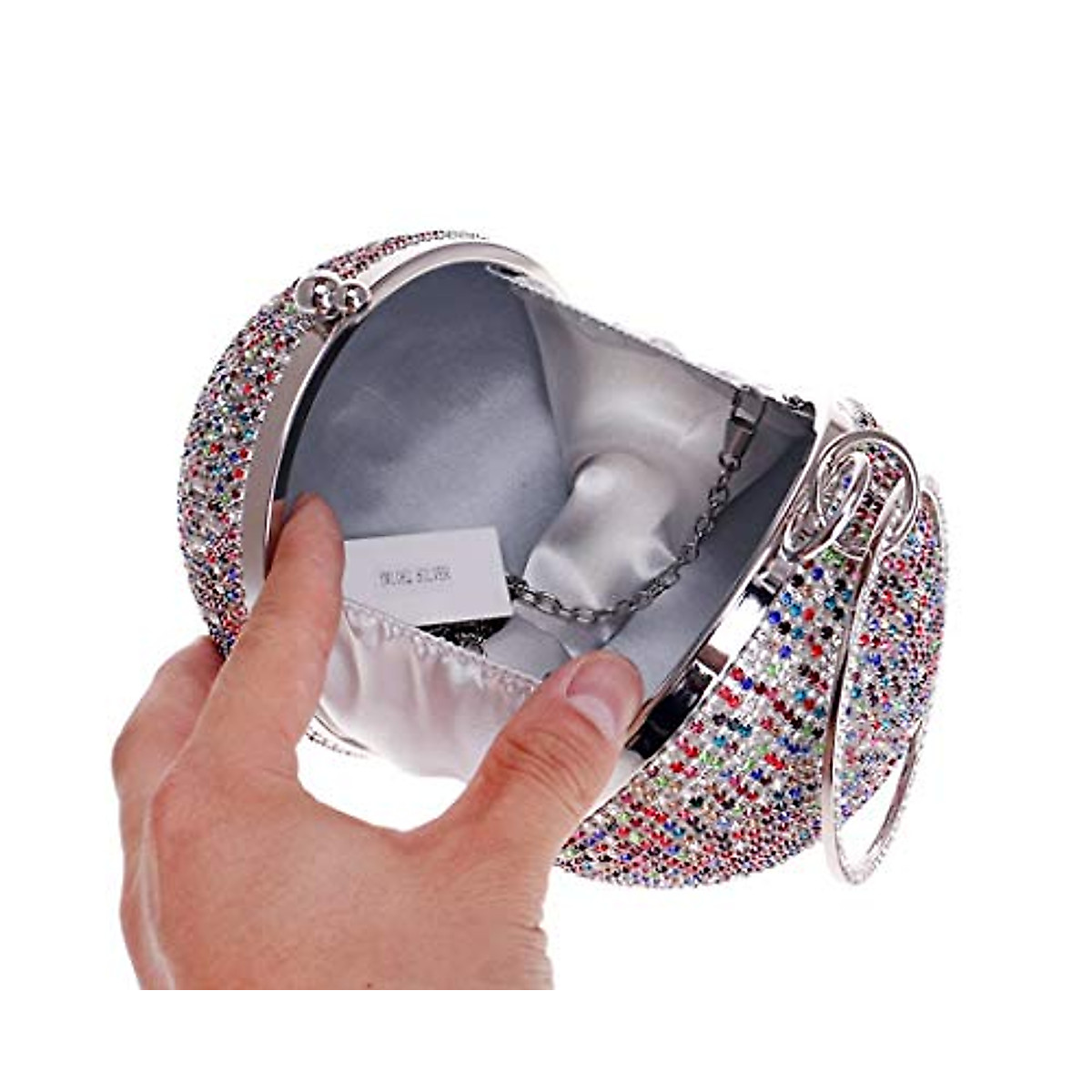 Tngan Ball Shape Clutch Purse Party Handbag Rhinestone Ring Handle Evening Bag Silvery