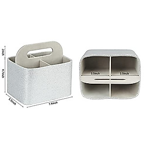HofferRuffer Faux Leather Basket Tote Bin Caddy, Remote Control Holder, Portable Skincare Makeup Storage Organizer Caddy Tote with Handle, 7.3 x 5.5 x 6.7 inches (Silver)