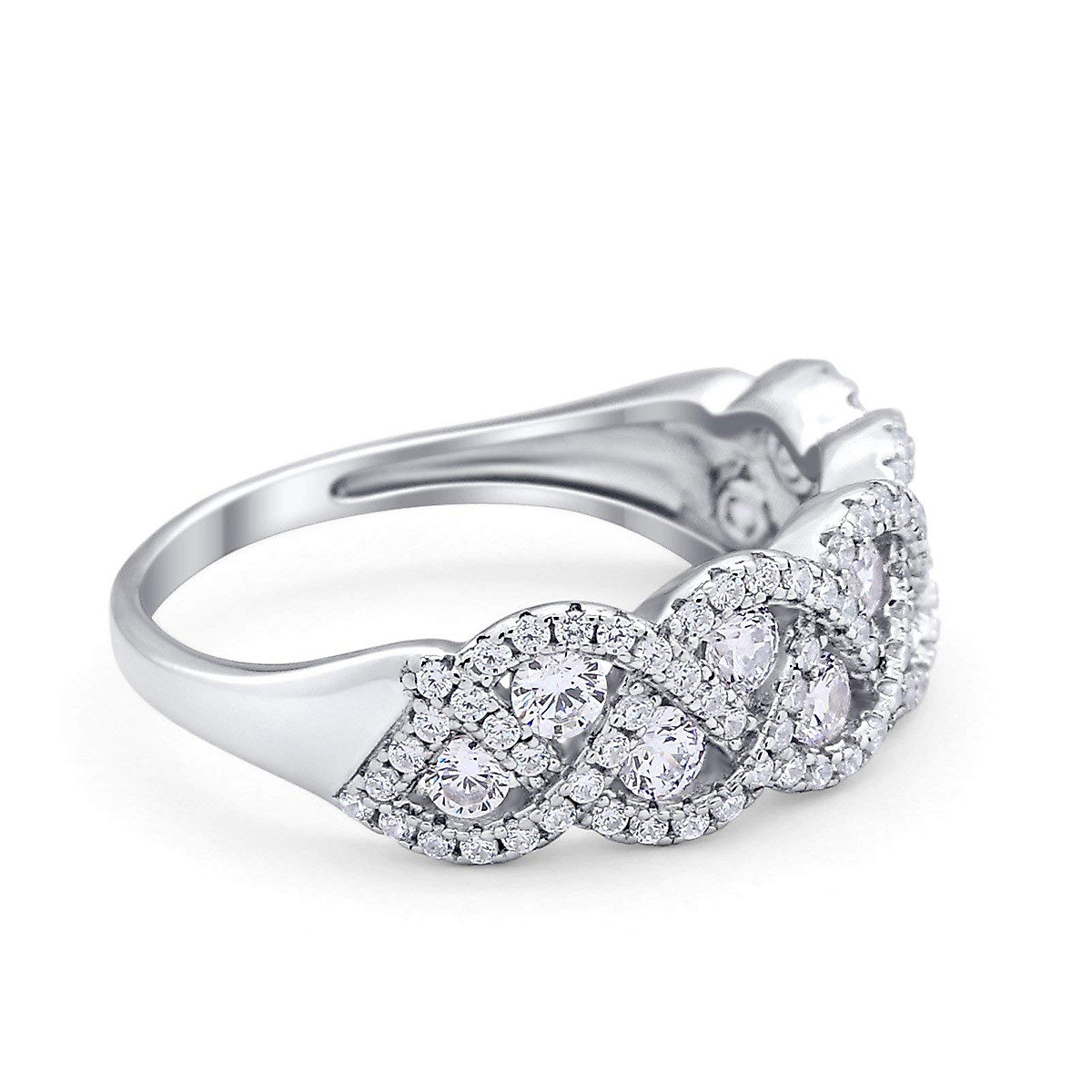 Blue Apple Co. Simulated Cubic Zirconia Size-5 Weave Crisscross Infinity Band Ring Round CZ 925 Sterling Silver