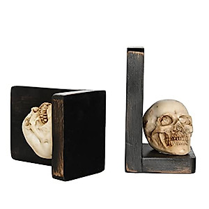 OwlGift Decorative Halloween Skull Bookends, Heavy Duty Bookends for Shelves, Skull Book Ends for Heavy Books, Book Shelf Holder Home Office Desktop Organizer (1 Pair)